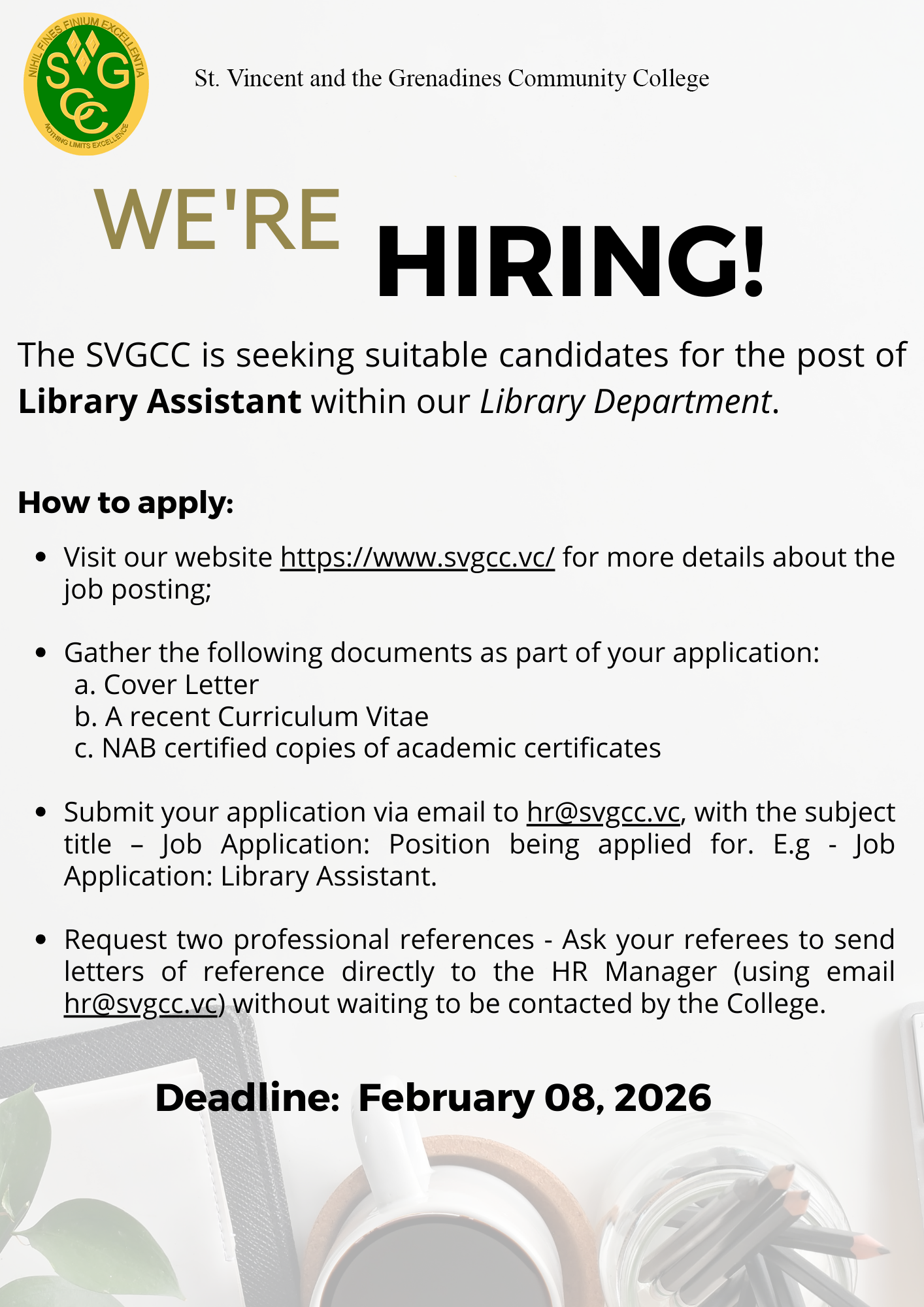 Job Opportunity: Library Assistant - SVGCC